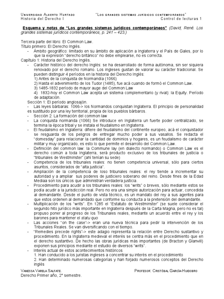 Esquema y Anotaciones de "Los Grandes Sistemas Jurídicos Contemporáneos ...