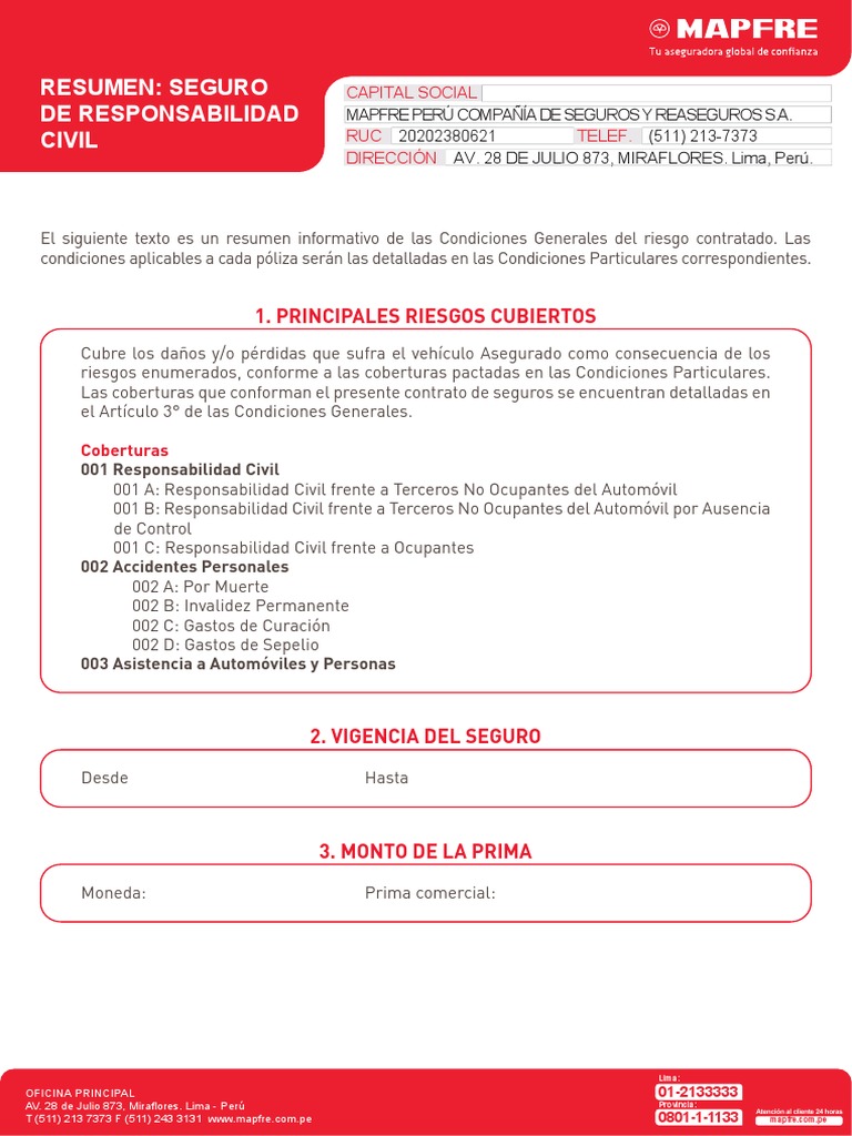 Poliza Seguro Responsabilidad Civil | PDF