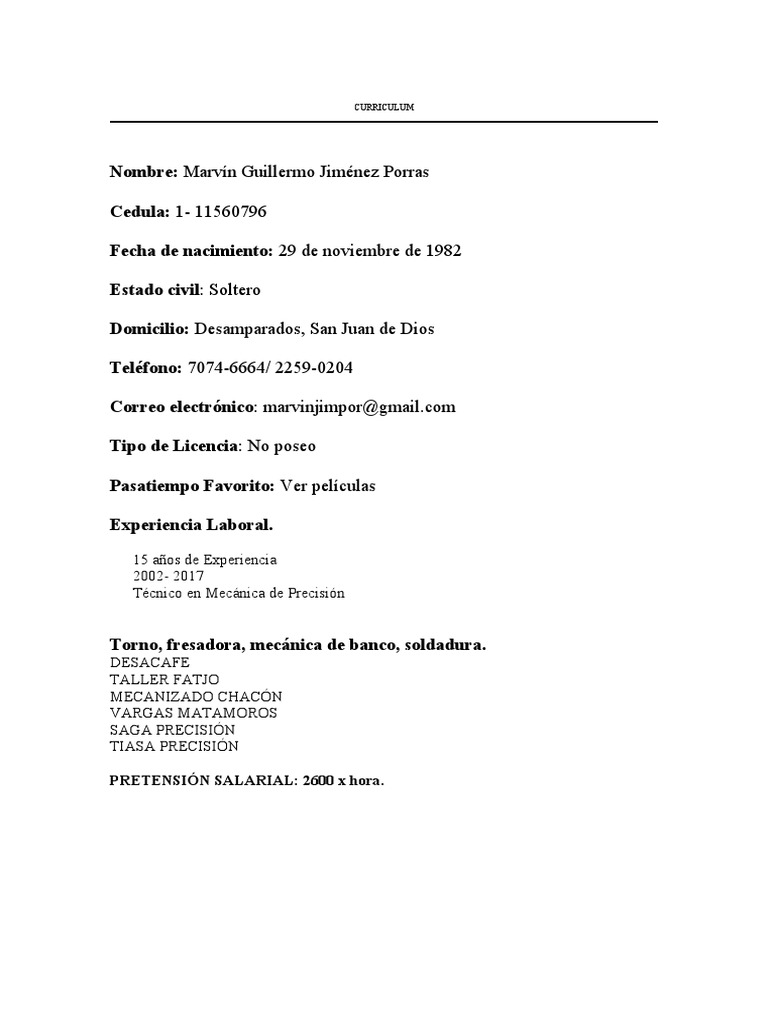 Curriculum Marvin | PDF