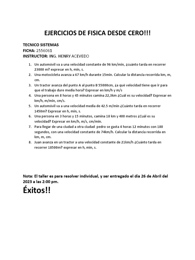 Ejercicios De Fisica Desde Cero Taller 2 Pdf