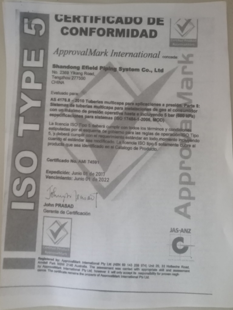 Certificado Tuberia MAYUN | PDF