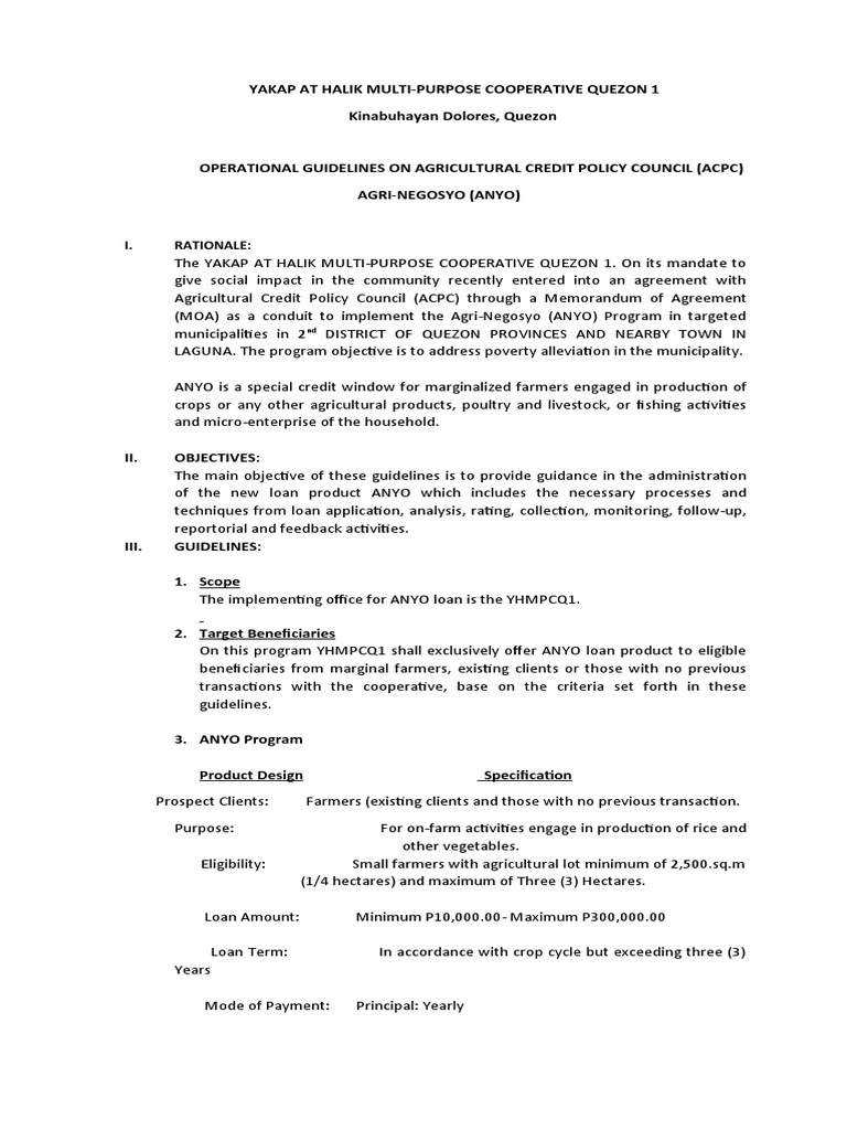 Agricultural Cooperative Loan Guidelines | PDF | Loans | Interest