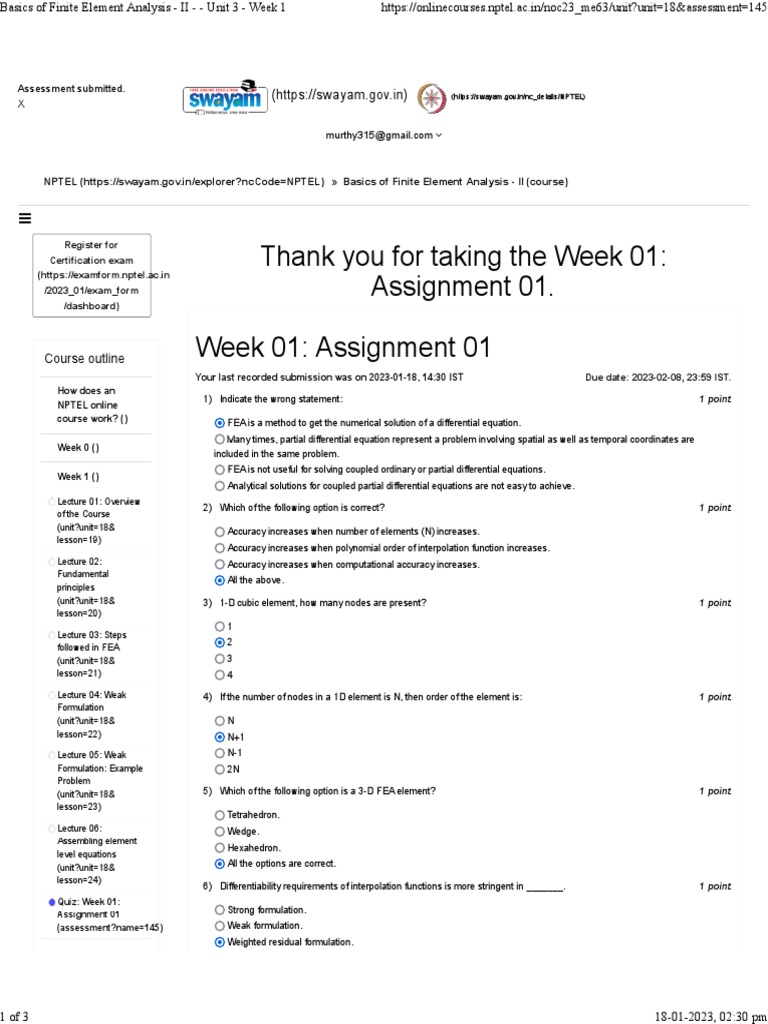 Basics Of Finite Element Analysis Ii Unit 3 Week 1 Pdf