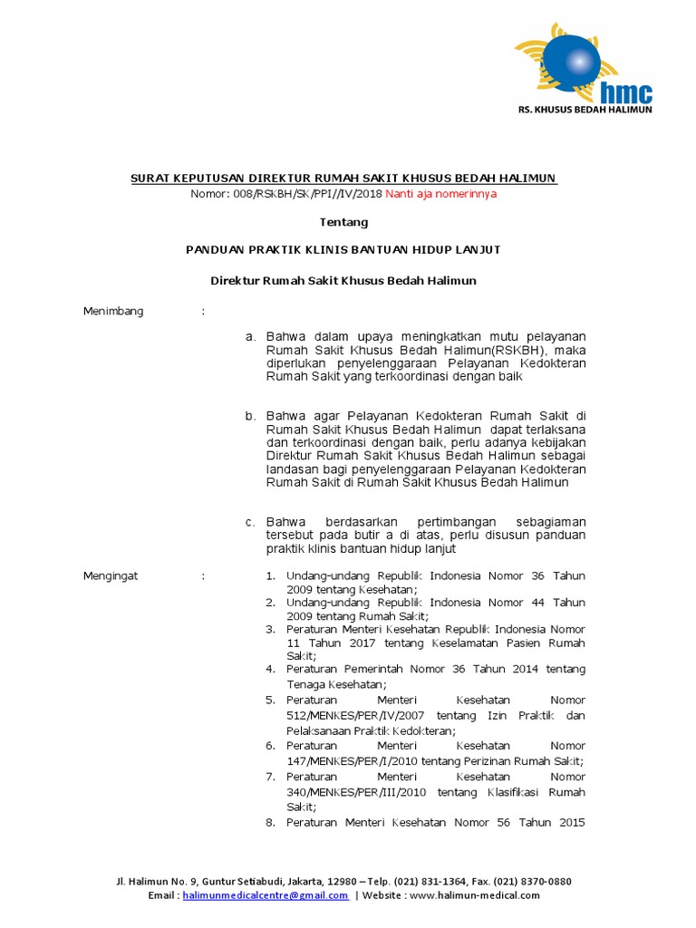 SK Panduan Praktik Klinis Rumah Sakit Khusus Bedah Halimun | PDF