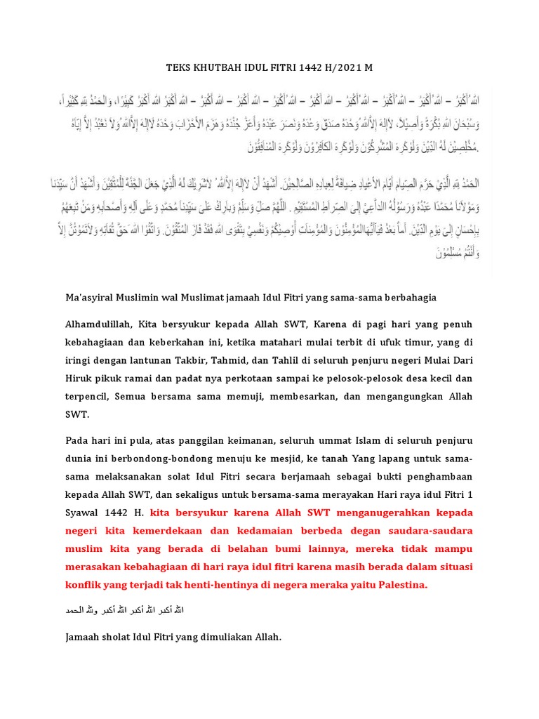 Teks Khutbah Idul Fitri 1442 H | PDF