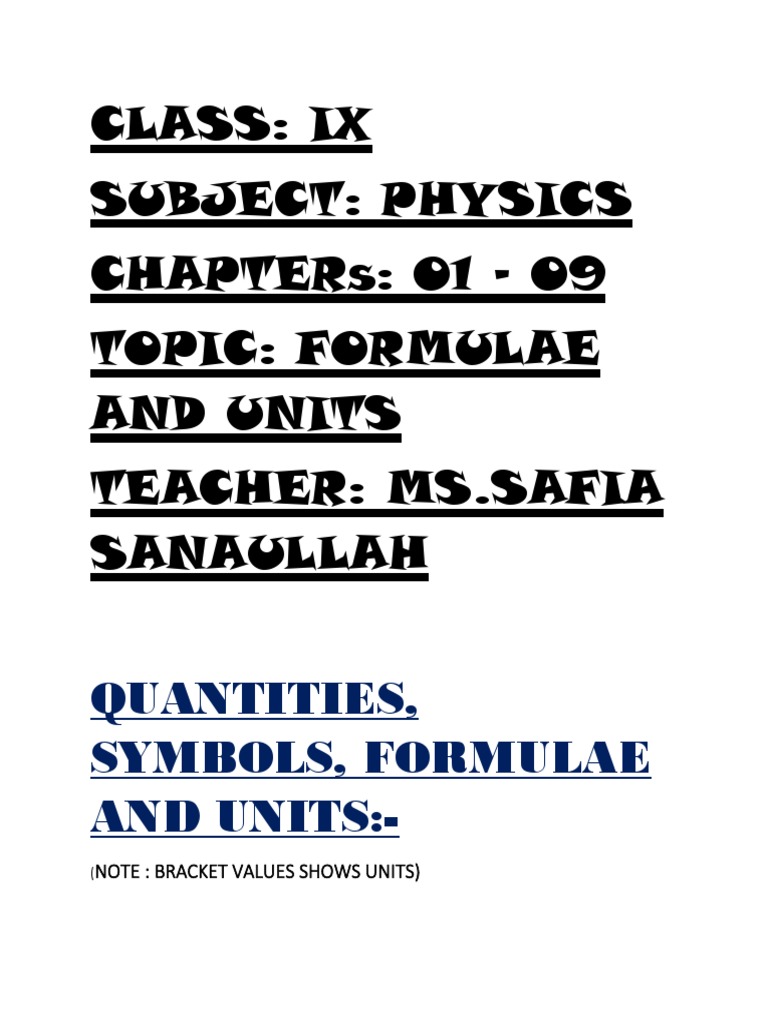 Physics IX: Formulas and Units Guide | PDF