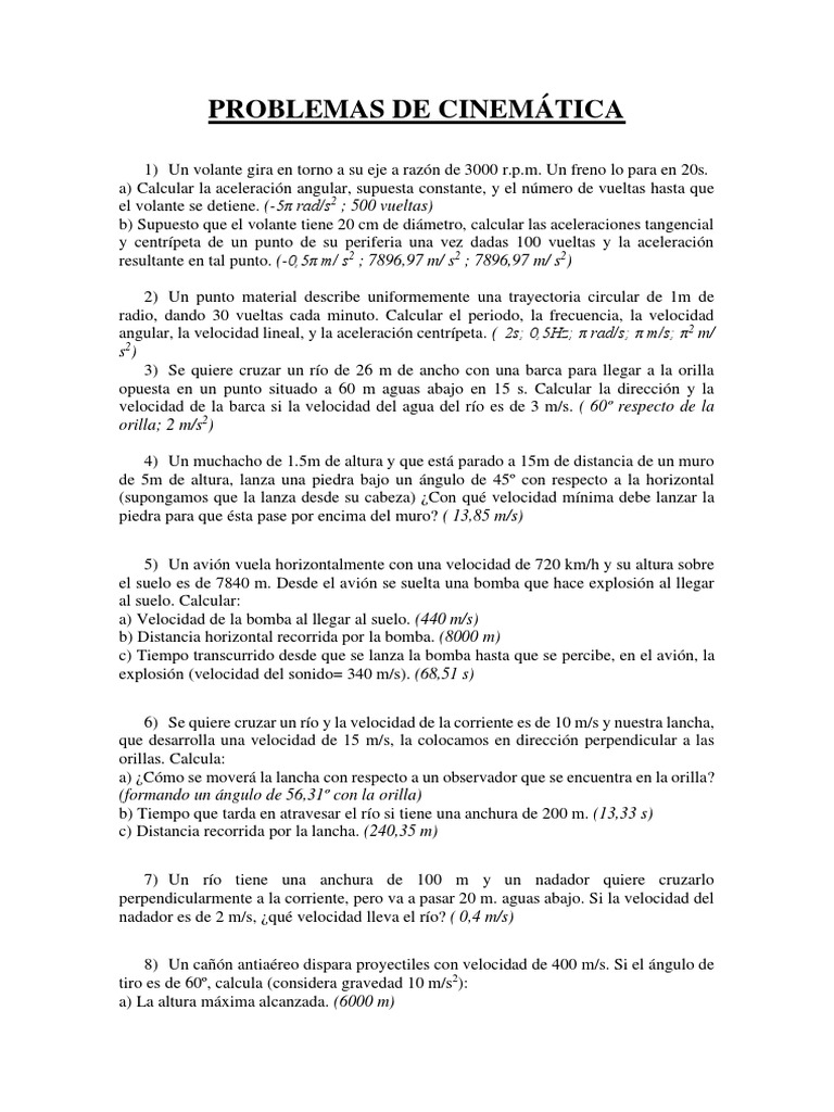 Problemas de Cinemática | PDF | Velocidad | Cinemática