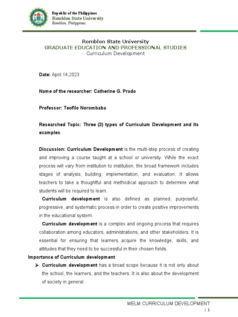 Output No.1-Curiculum Dev. | PDF | Curriculum | Learning