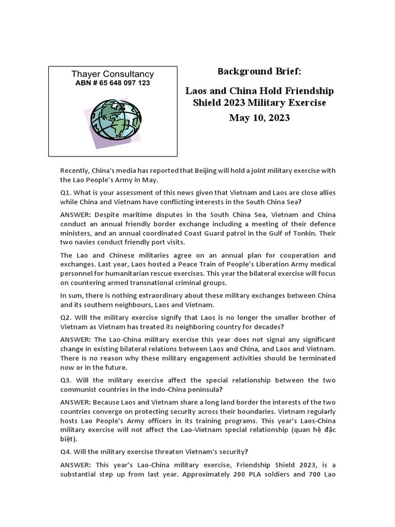 Thayer Laos and China Hold Friendship Shield 2033 Military Exercise | PDF