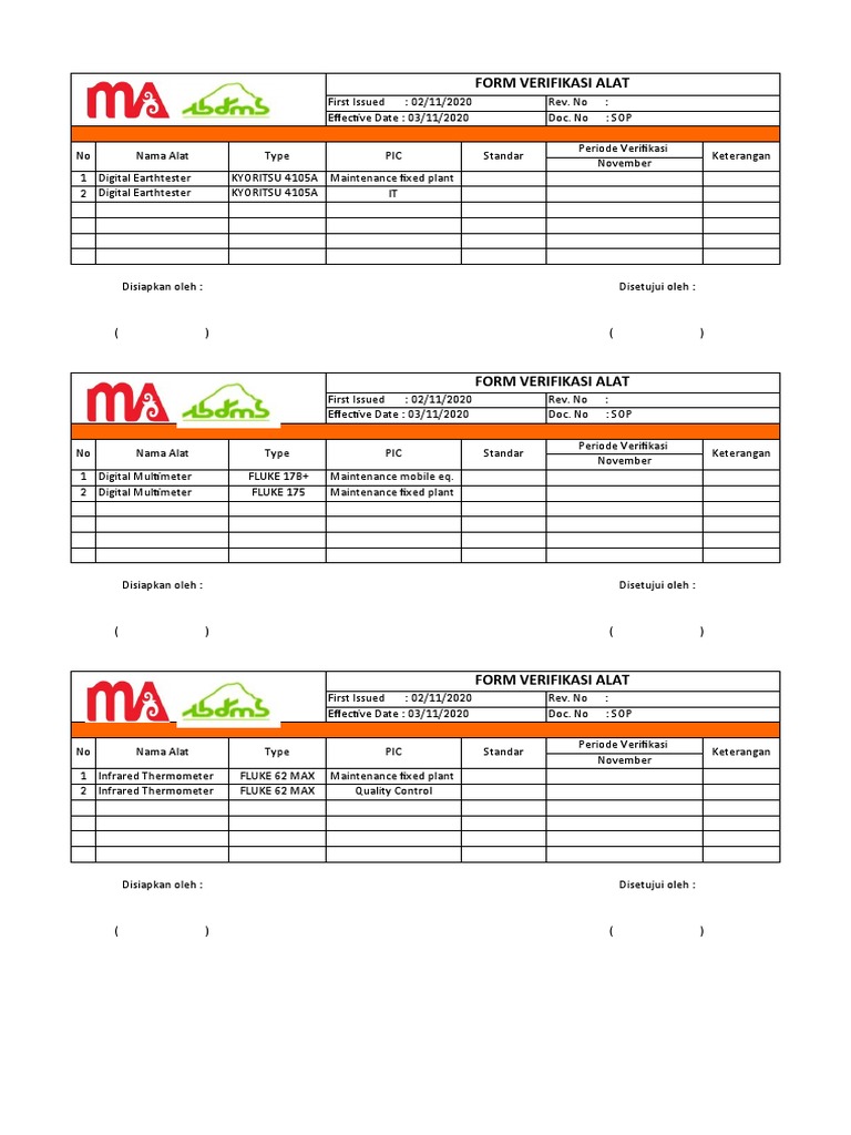 Form Verifikasi Alat Ukur | PDF