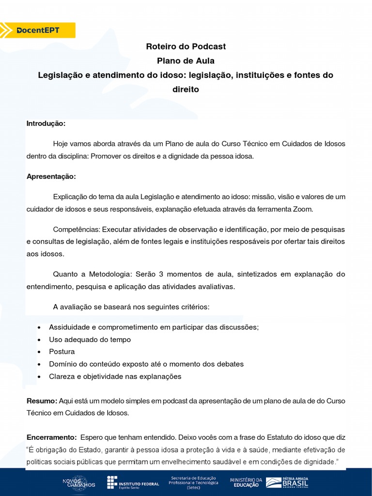 Roteiro Do Podcast Plano de Aula | PDF