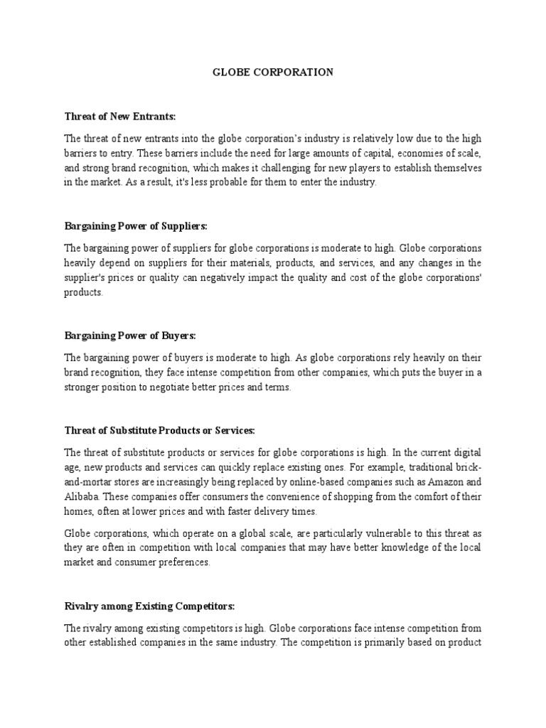 GLOBE CORPORATION - Industry Analysis | Download Free PDF | Market ...