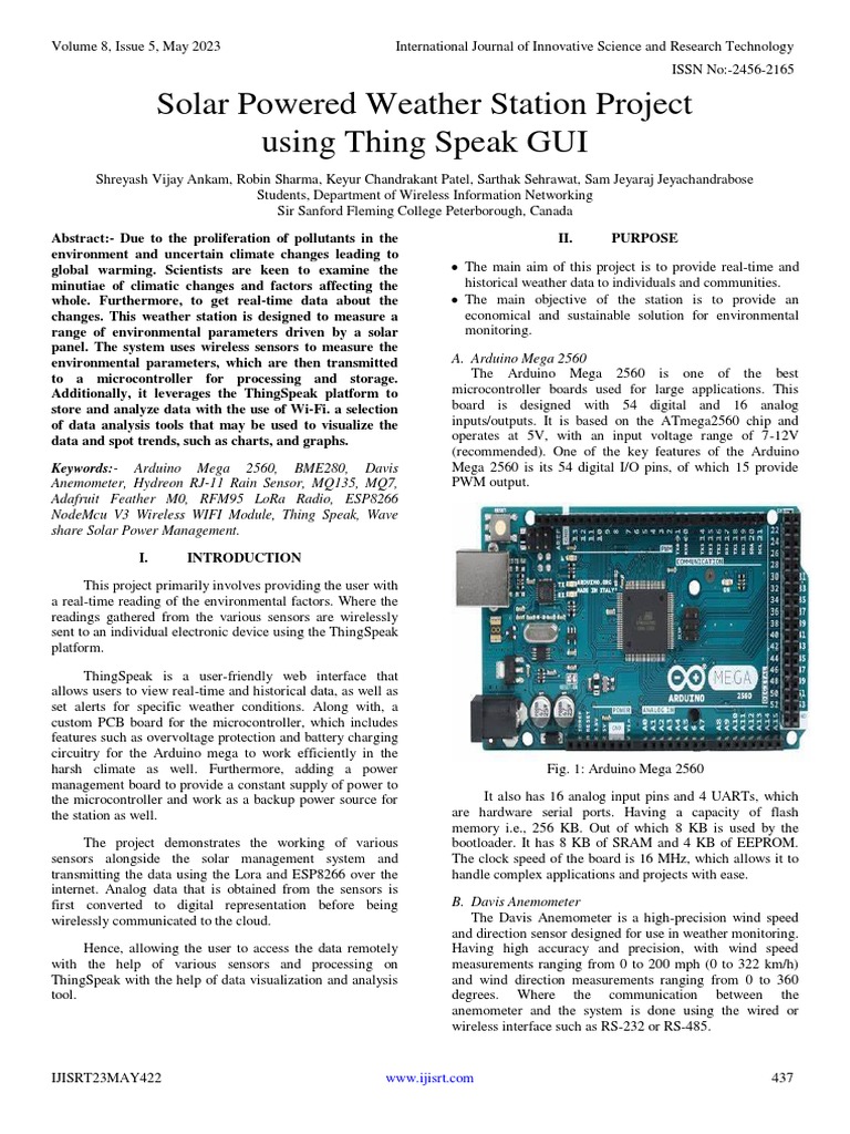 Solar Powered Weather Station Project Using Thing Speak GUI | Download ...