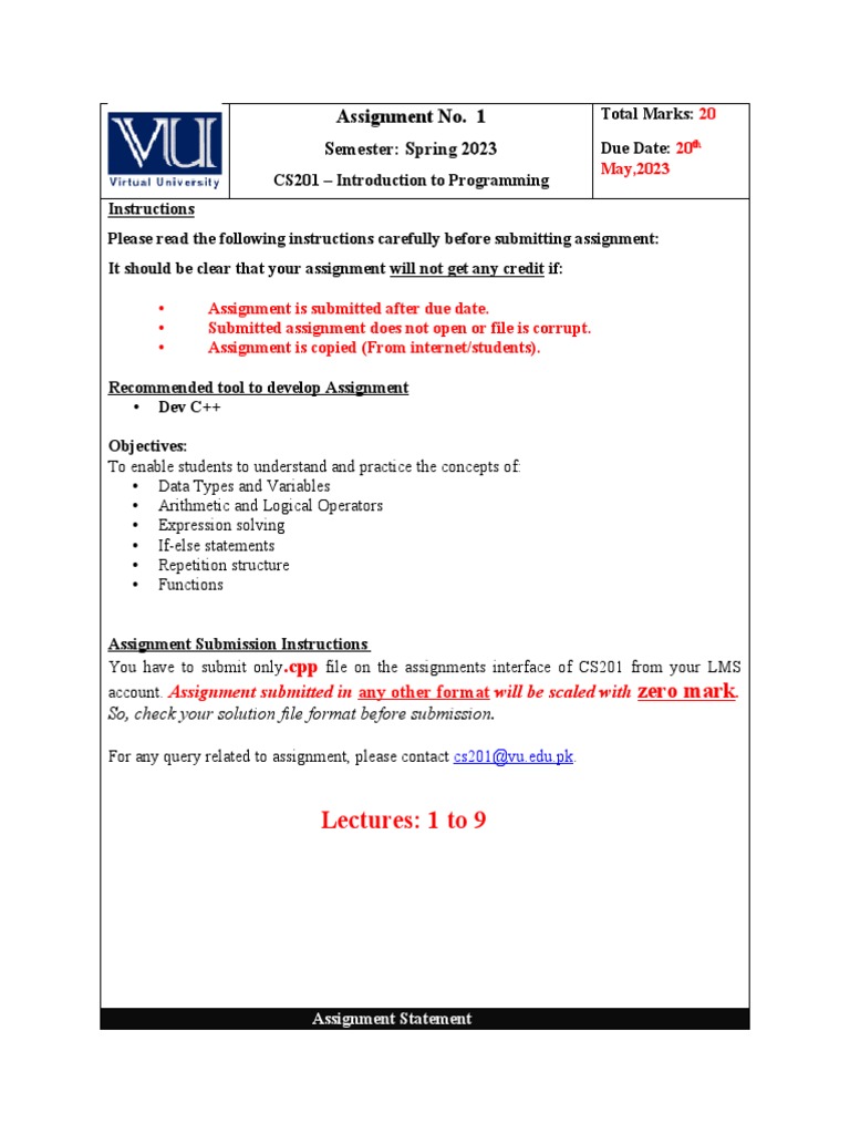 Spring 2023 - CS201 - 1 | PDF | Computer Program | Programming