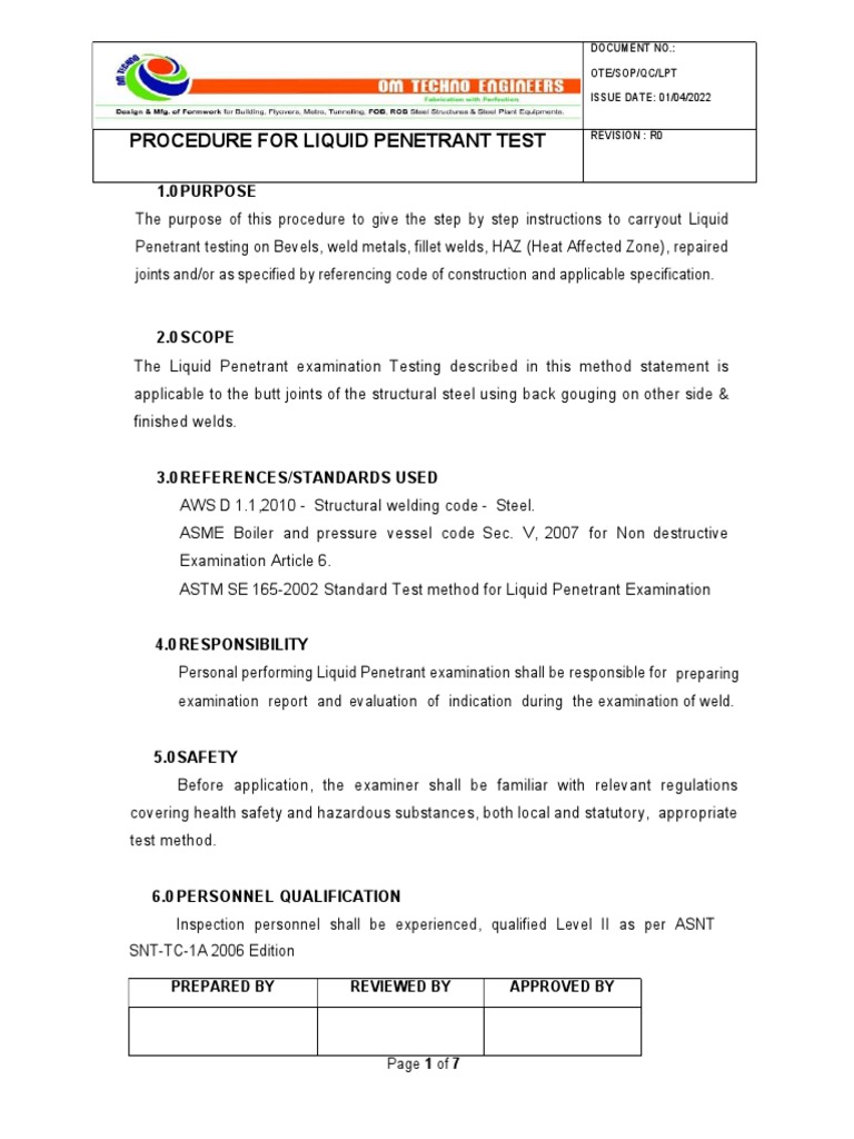 LPT Sop | PDF | Welding | Construction