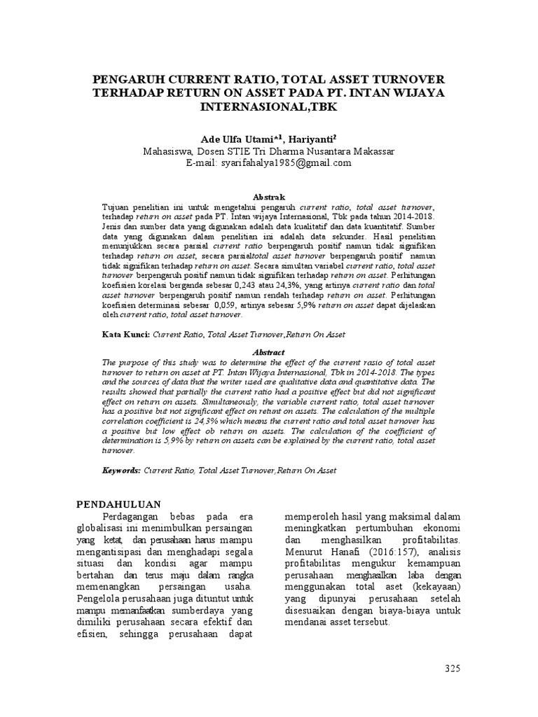 Pengaruh Current Ratio & TATO Terhadap ROA PT Intan Wijaya | PDF
