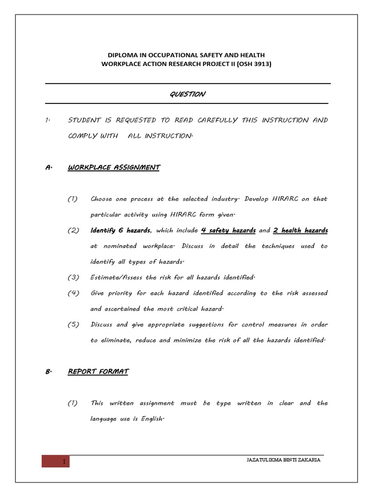 Workplace Assignment Instructuon (1) | PDF
