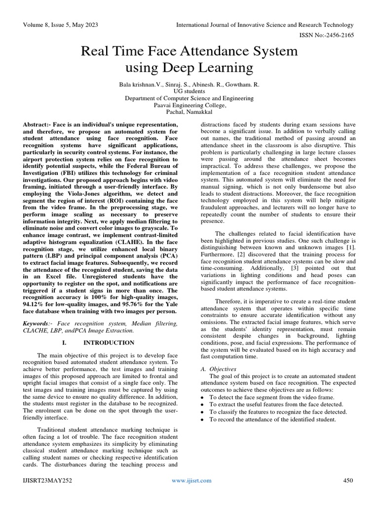 Real Time Face Attendance System Using Deep Learning | PDF | Principal ...