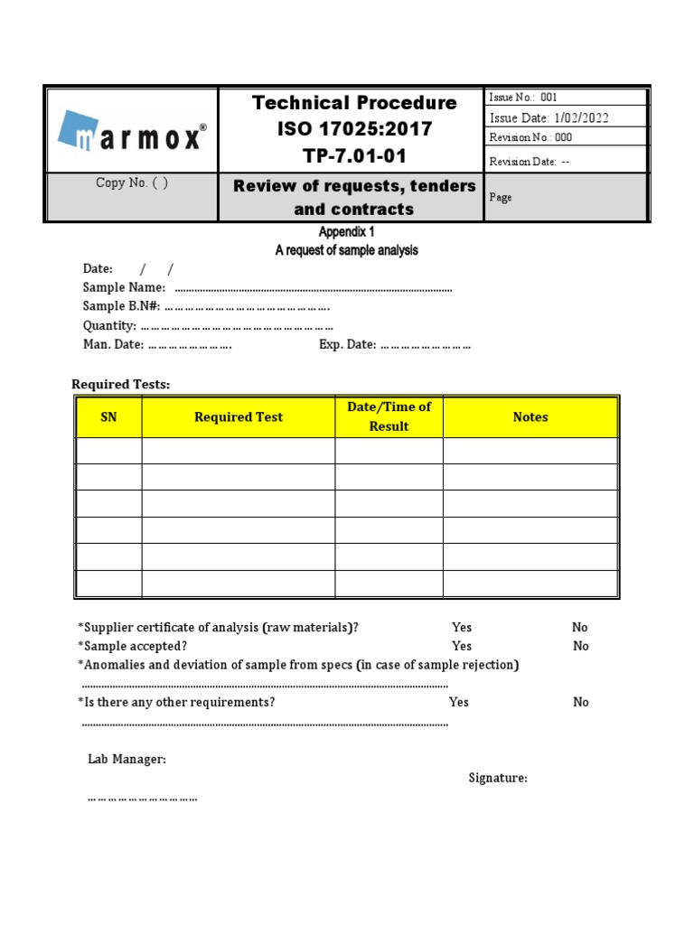 Tender Review Procedure for ISO 17025 | PDF