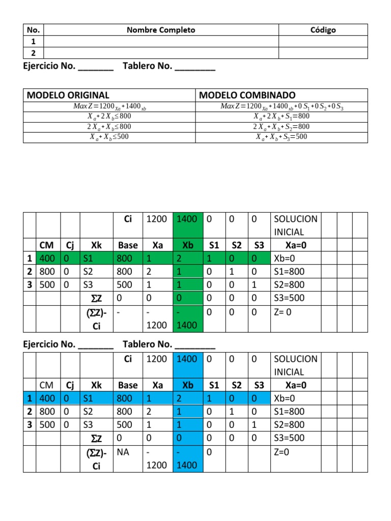 Tablero Simplex 2 | PDF