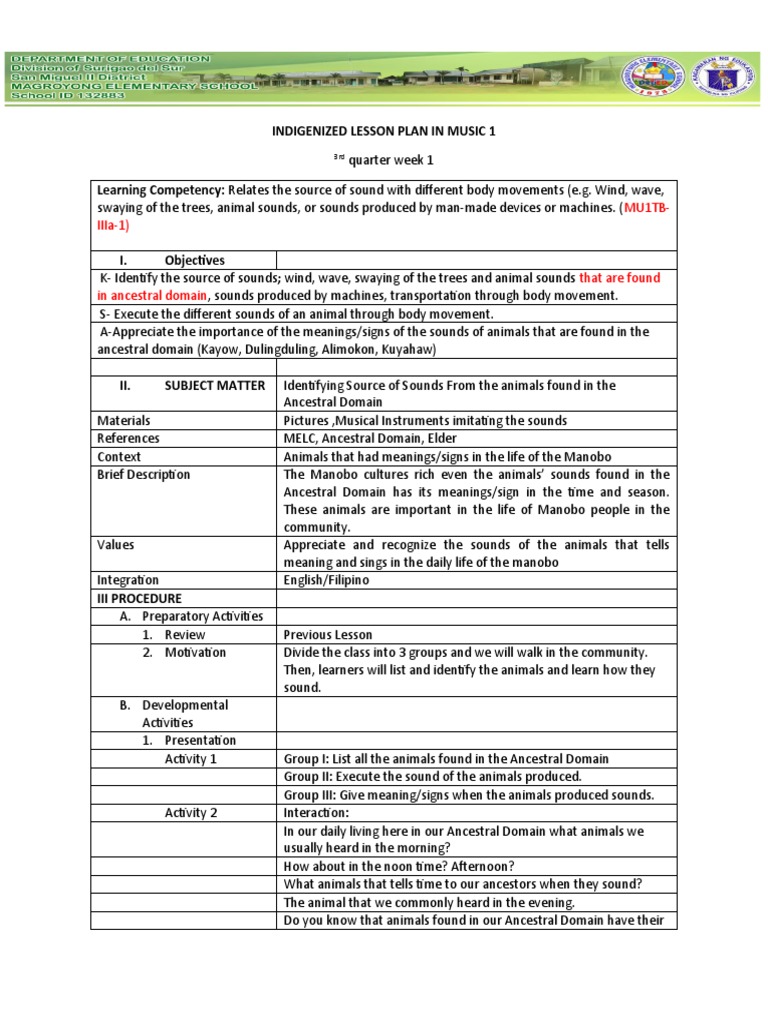 Indigenized Lesson Plan | PDF | Sound | Lesson Plan