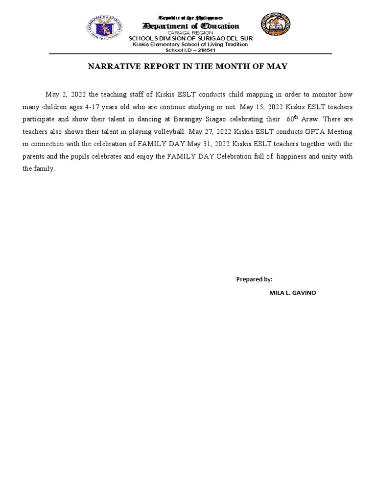 Narrative Report in The Month of May | PDF