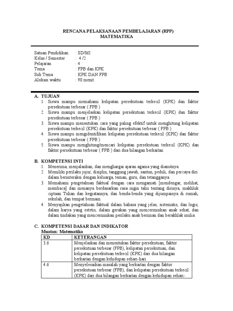 RPP Matematika Kel 7. | PDF
