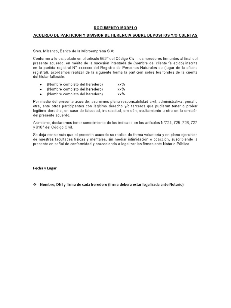 ANX-MIB-610 Modelo de Acuerdo de Partición y División de Herencia | PDF