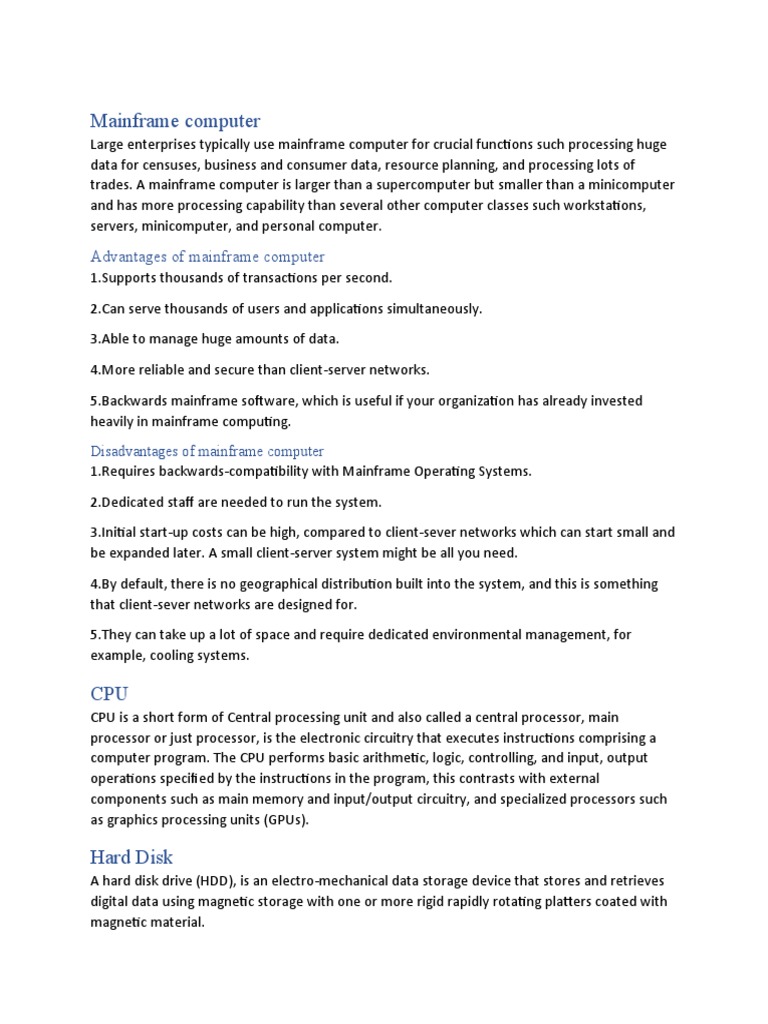Mainframe Computer | Download Free PDF | Computer Network | Central Processing Unit