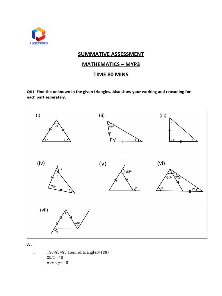 MYP3 Summative | PDF | Triangle | Summation