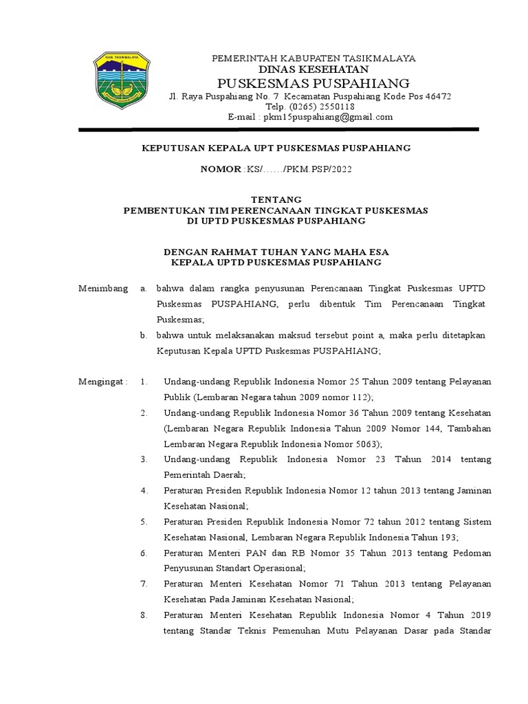 Pembentukan Tim Perencanaan Puskesmas Pdf