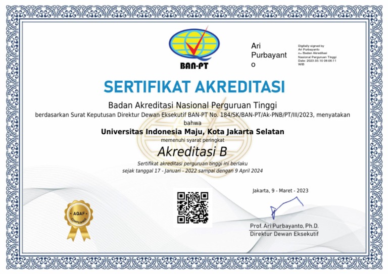 Sertifikat PNB Univ Indonesia Maju | PDF