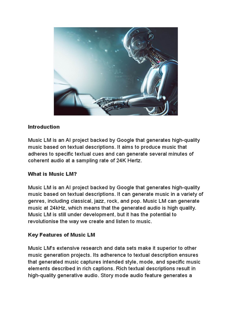 Music LM by Google: A Powerful Tool For Music Creation | PDF