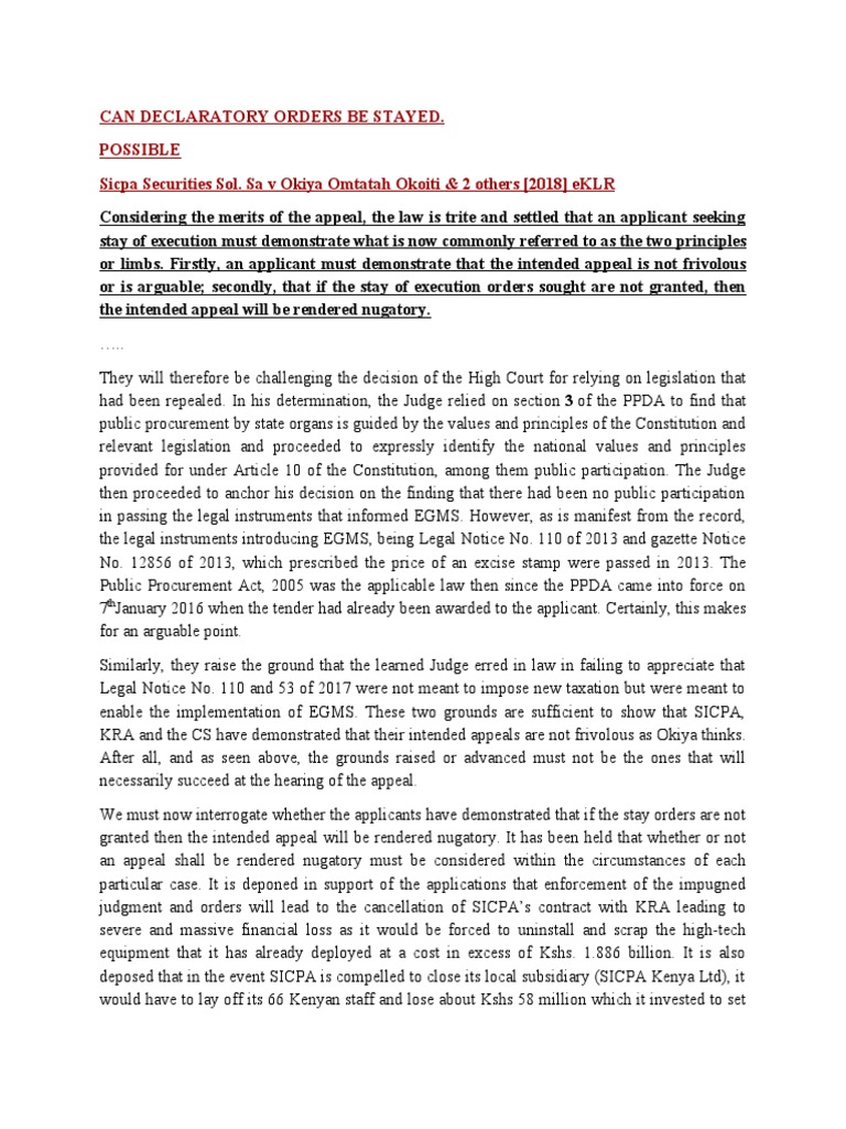 Can Declaratory Orders Be Stayed | PDF | Judgment (Law) | Declaratory Judgment