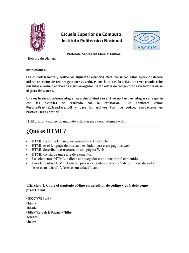 Guía de Ejercicios HTML Básico | PDF