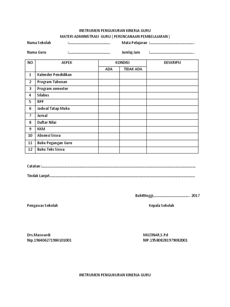 Instrumen Pengukuran Kinerja Guru | PDF