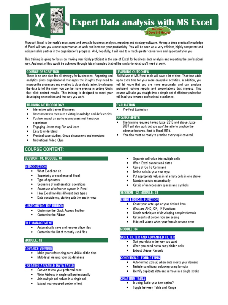 Expert Data Analysis and Reporting with MS Excel | PDF