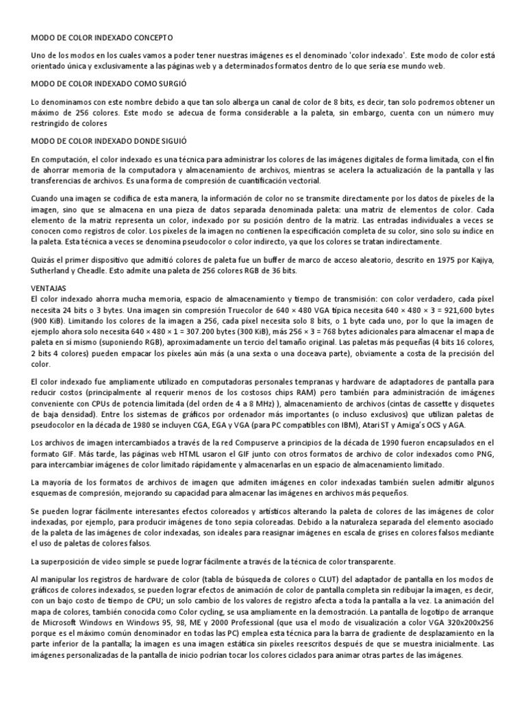 Modo de Color Indexado Concepto | PDF | Monitor de computadora | Color