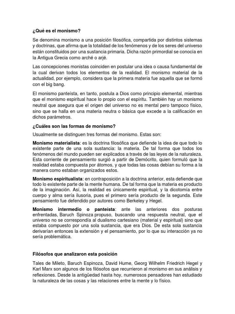 Introducción al Monismo Filosófico | PDF | Filosofía