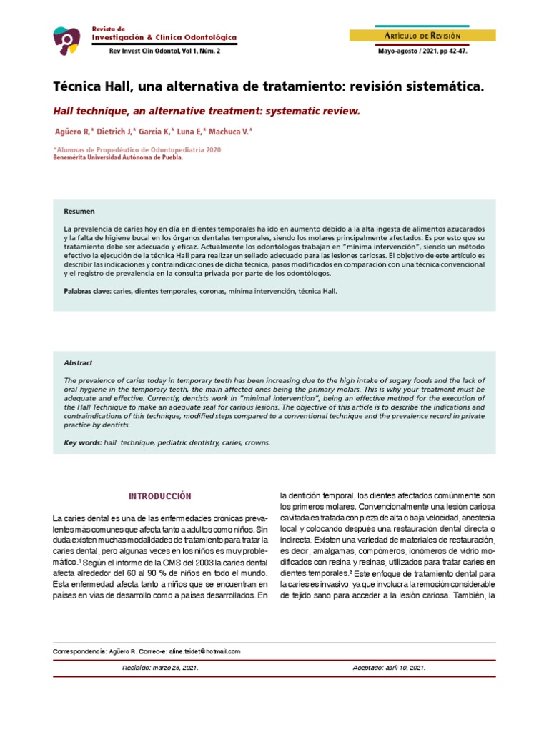 Técnica Hall, Una Alternativa de Tratamiento: Revisión Sistemática | PDF