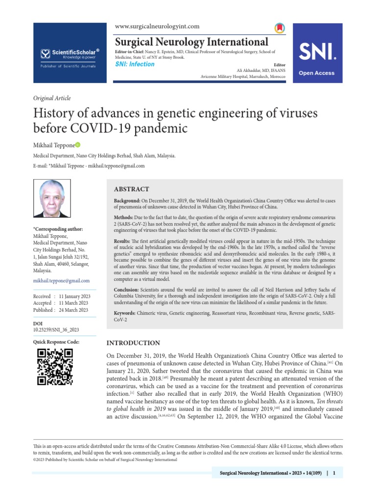 History of Advances in Genetic Engineering of Viruses Before COVID-19 Pandemic | PDF | Virus ...