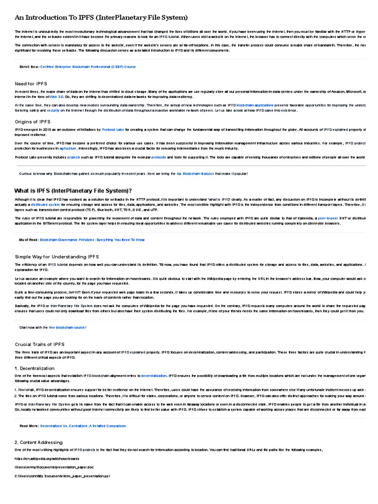 IPFS Tutorial - A Detailed Introduction - 101 Blockchains | PDF | Internet | World Wide Web