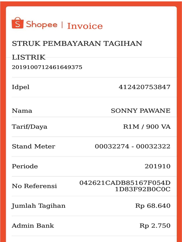 PDF Invoice Struk Pembayaran Tagihan Listrik - Compress | PDF