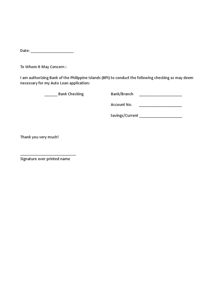 Authorization Letter For Bank Statements Verification | PDF