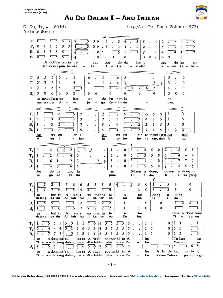 Lagu Koor Pria - Aku Inilah (Au Do Dalan I) | PDF