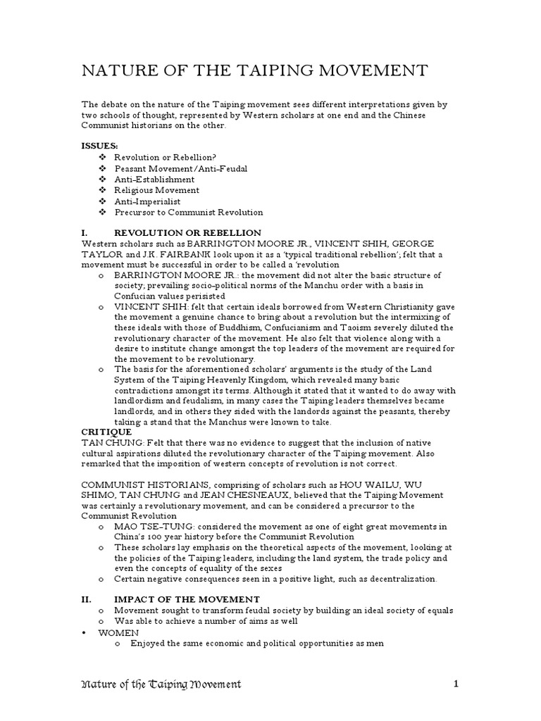 The Nature of The Taiping Movement (Notes) | PDF | Peasant | Communism