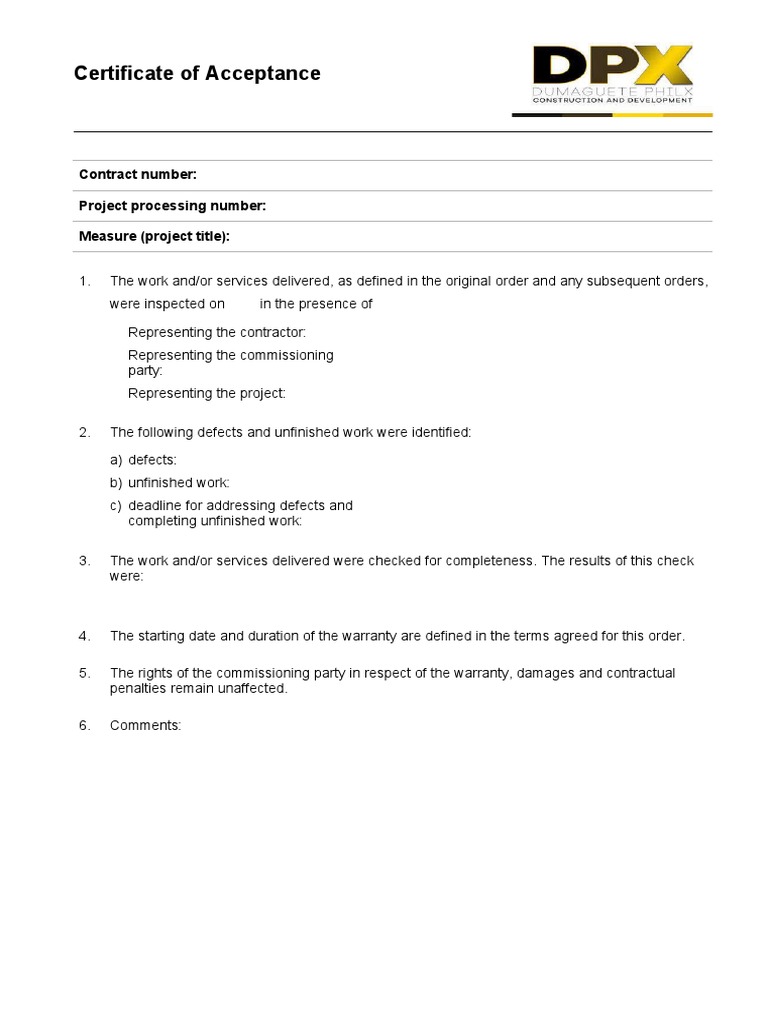 Certificate of Acceptance | PDF