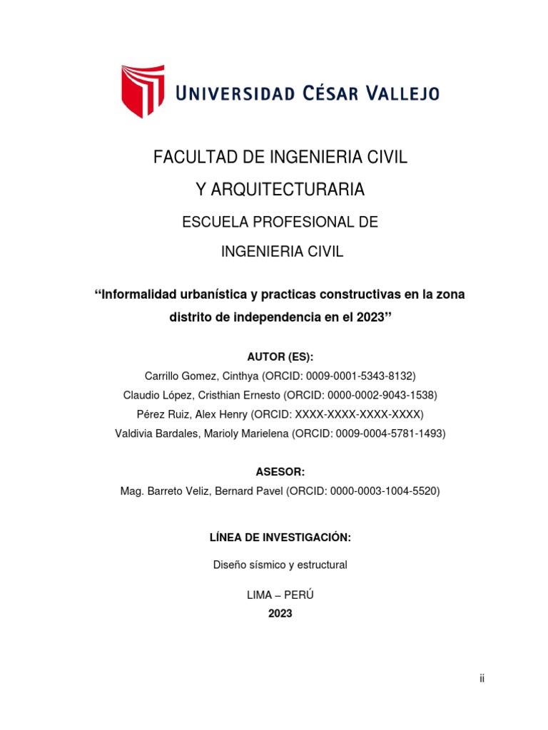 Avance 1 - Informalidad Urbanística y Practicas Constructivas | PDF | Muestreo (Estadísticas ...