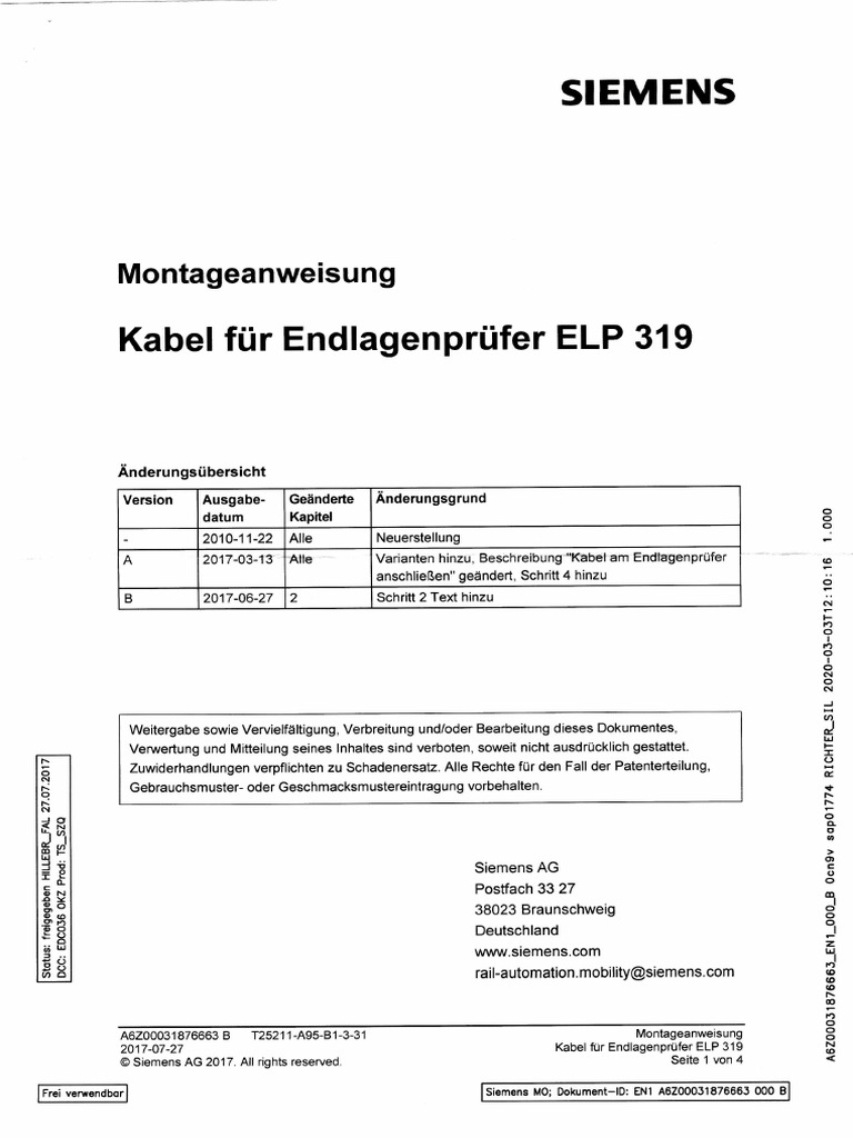 Siemens ELP 319 - Montage Kabel | PDF