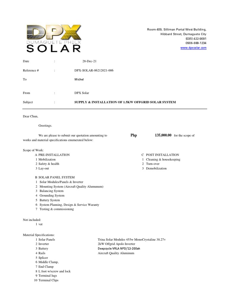 1.5KW Off-Grid Solar System Quote | PDF | Technology & Engineering